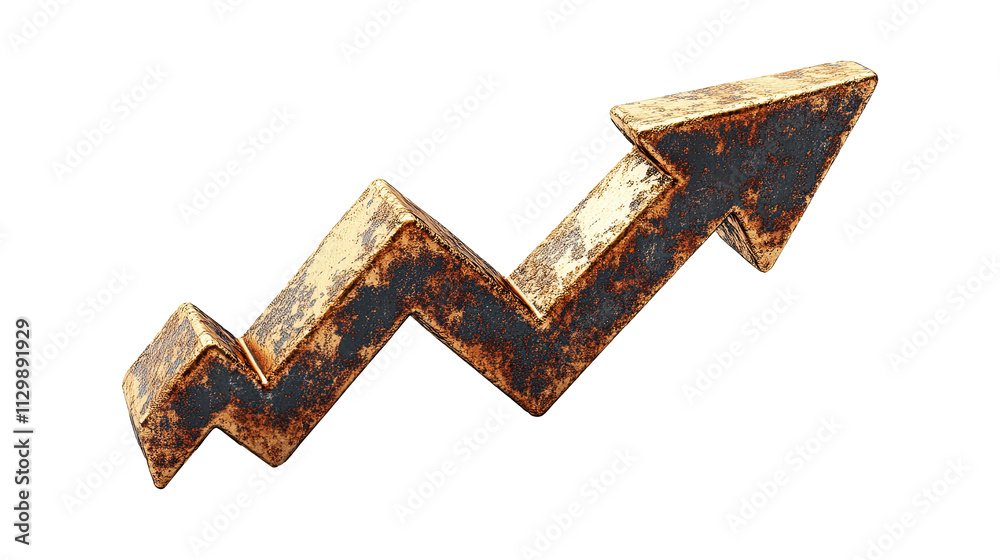 Step by step, going up, golden arrow, 3d object, PNG, white background ...