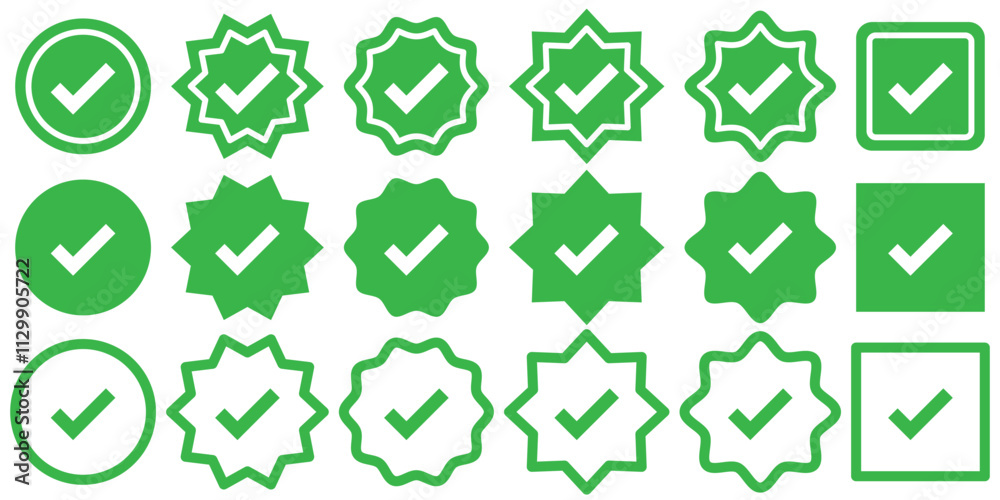 Checkmark vector, checkmark icon set, approved symbol, checked checkbox mark, tick mark set ...