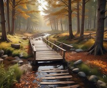 Foot Bridge And Autumn Trees Free Stock Photo - Public Domain Pictures