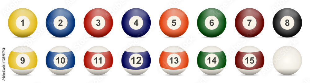 A Complete Set of Numbered Pool Balls, from 1 to 15, plus the Cue Ball ...