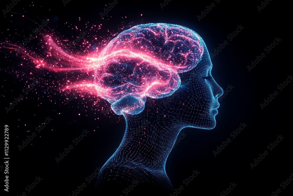 Stock-Illustration „Human brain illustration with visible neurons and ...