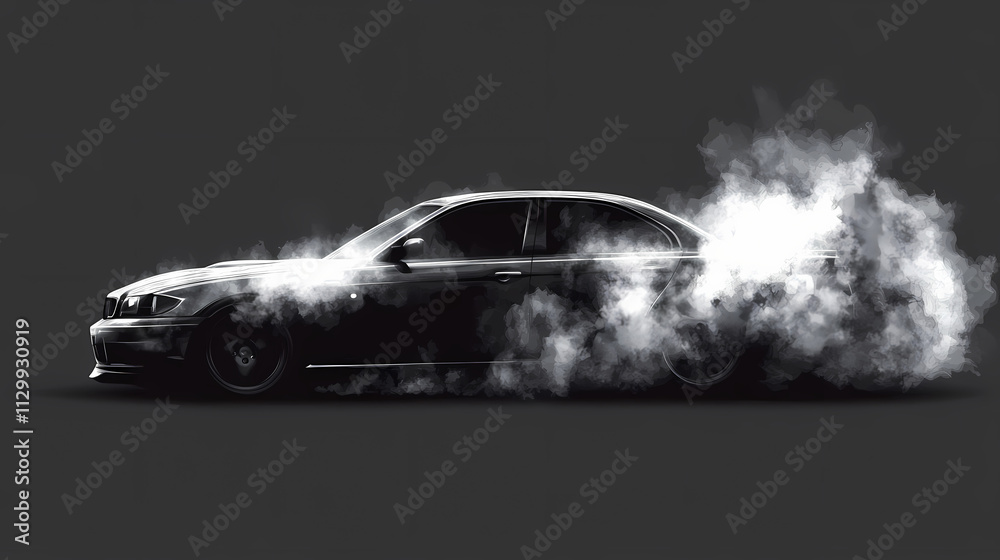 Smoke car burnout on transparent background. Drift. Illustration Stock ...