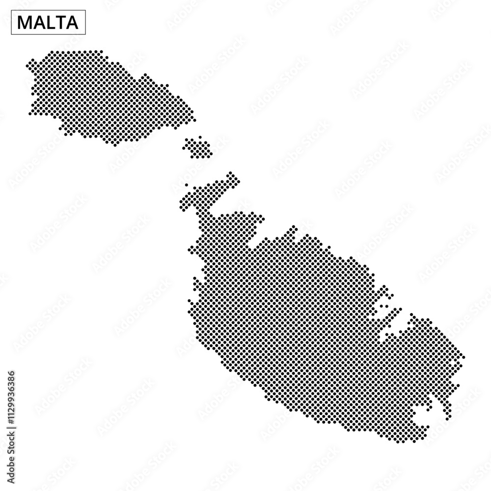 Map outline of Malta with unique dotted texture showcased in black and ...