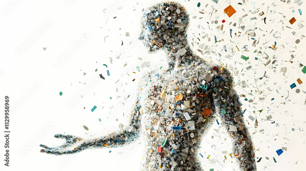 Image of microplastics floating above the human body. this is a ...