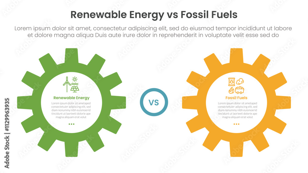 Vector de Stock Renewable energy vs fossil fuels comparison concept for infographic template ...