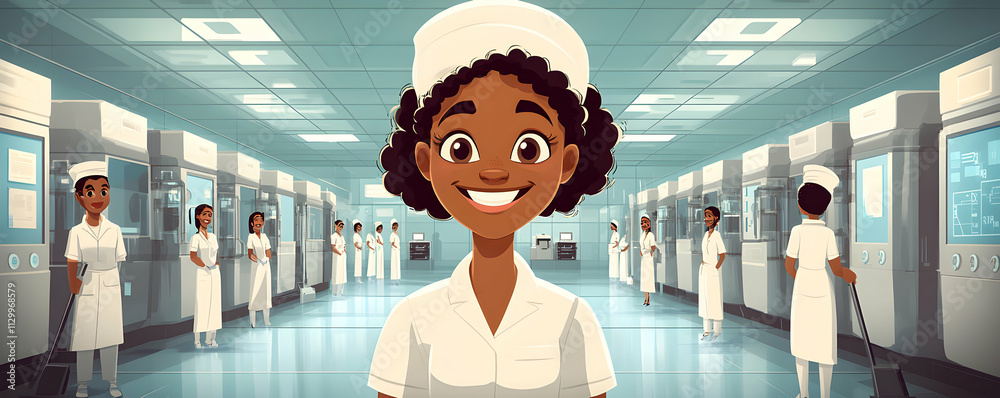 Smiling Nurse in Modern Medical Facility, A Bright, Animated ...