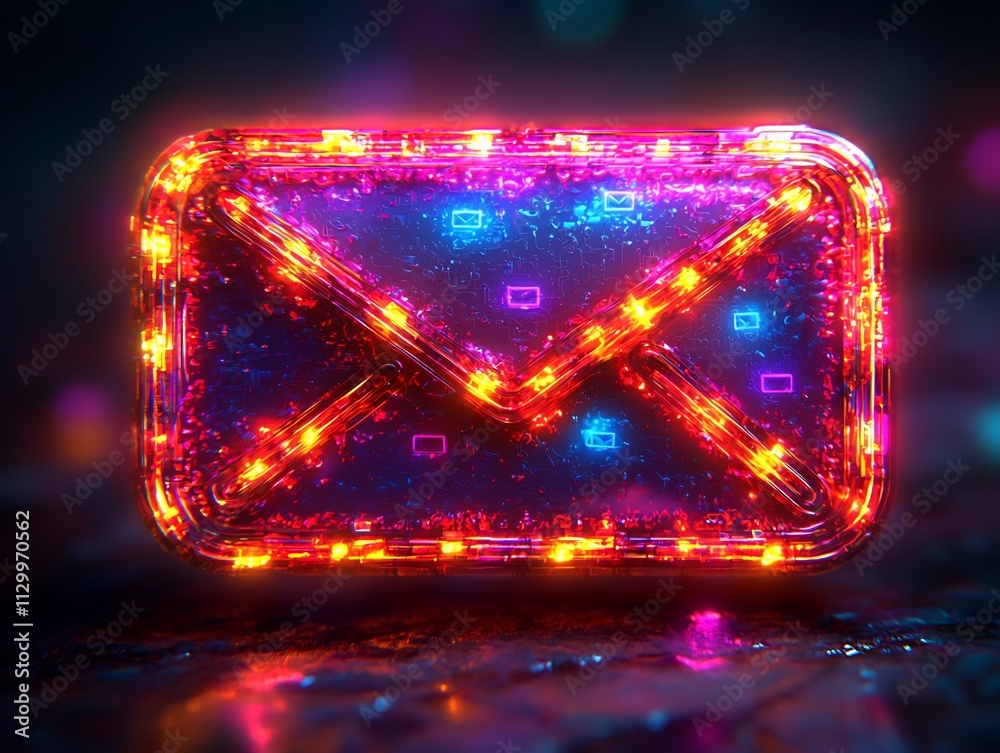 Neon Pixel Art Email Icon Flashing on Retro Arcade Screen with Vibrant ...