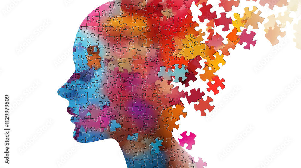 Human head profile and jigsaw puzzle, cognitive psychology or ...