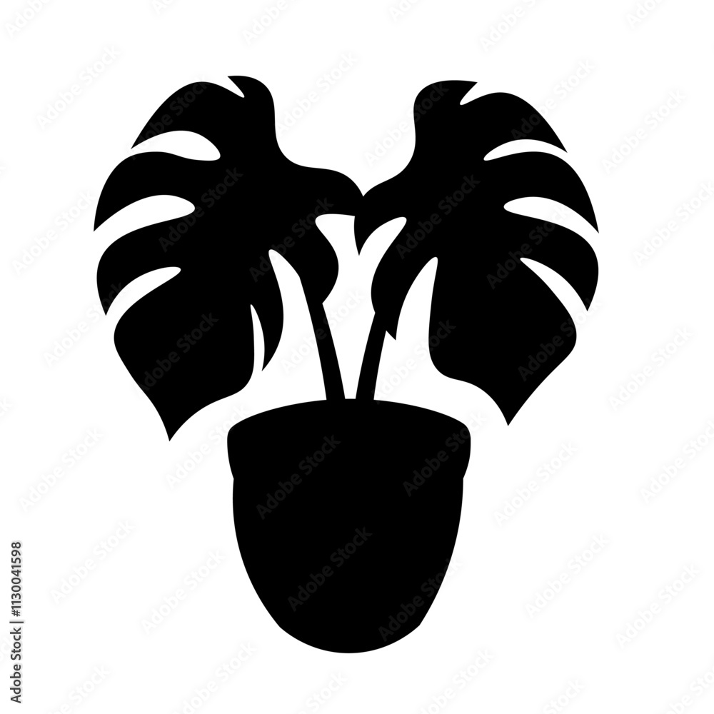 Monstera in a pot black silhouette vector illustration, monstera flower ...