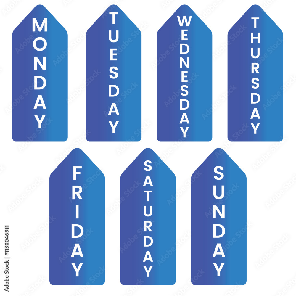 Days of Week, seven days of the week, blue gradient color and plain ...