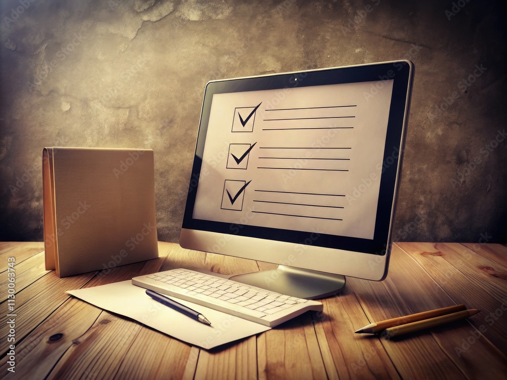 Retro-styled online exam illustration: vintage education, testing, and ...