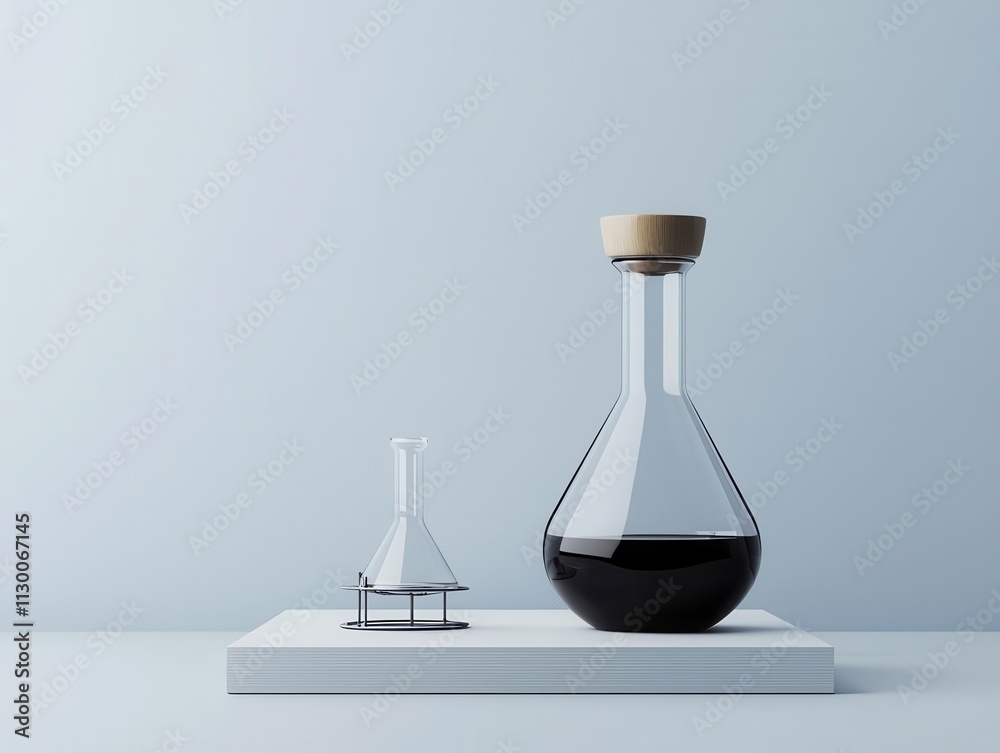 Detailed schematic of a chemical reactor flask, minimalist laboratory ...