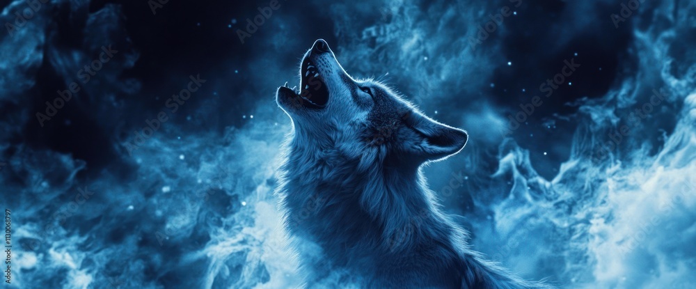 Wolf Howling in Blue Flames Stock Illustration | Adobe Stock