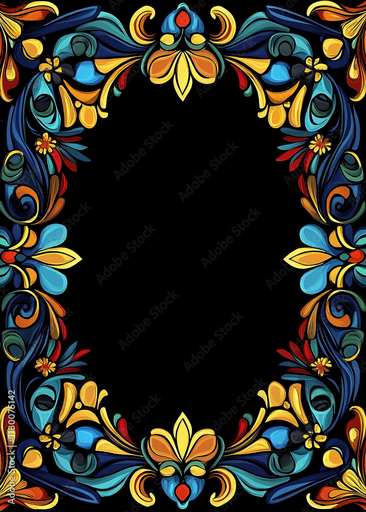 Brightly colored staineed glass effect medieval floral style page ...