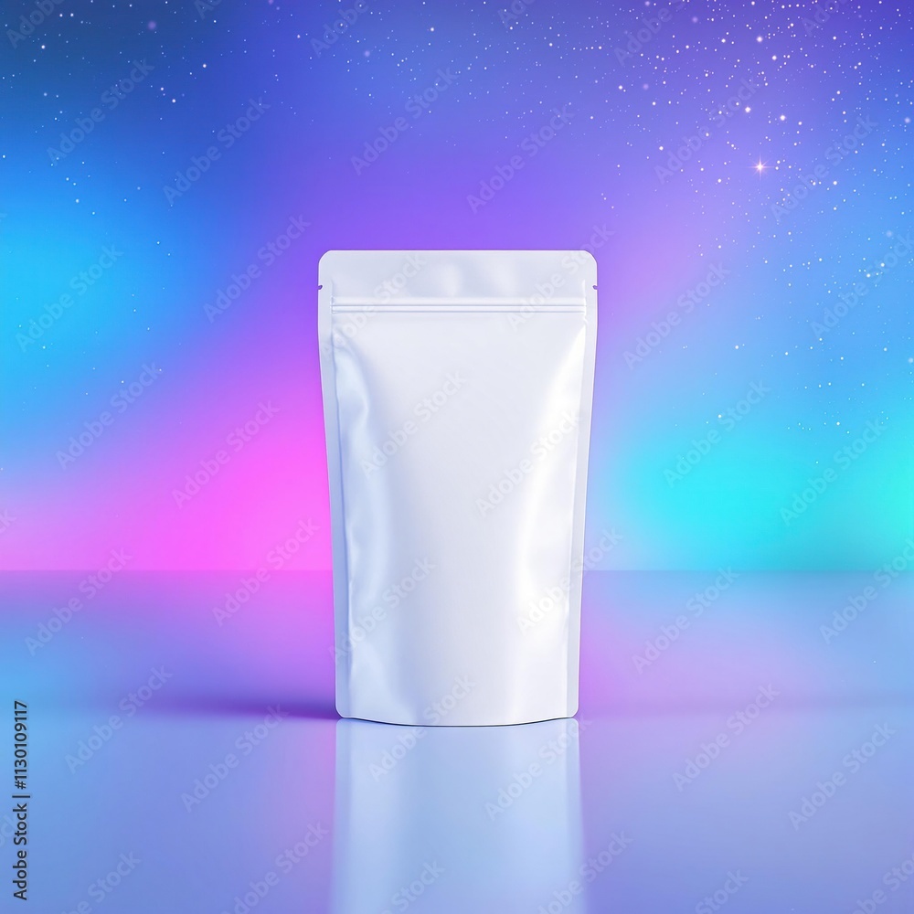 Blank white stand up pouch on vibrant gradient background, pack ...