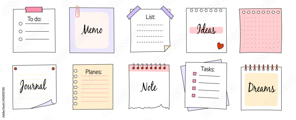 Memo frame note paper line cute planner sheet set. Notebook paper note ...