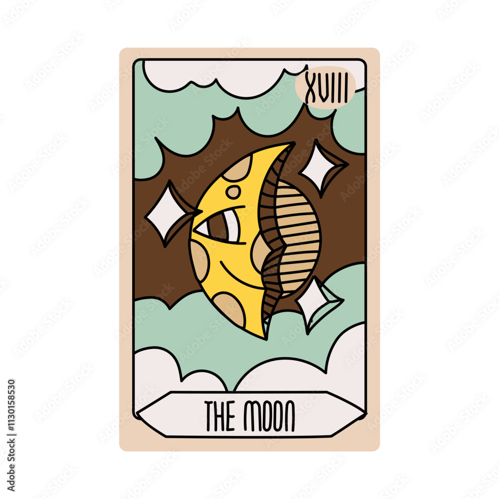 Tarot card is Senior Arcane the moon. Vector hand-drawn deck. Vintage ...