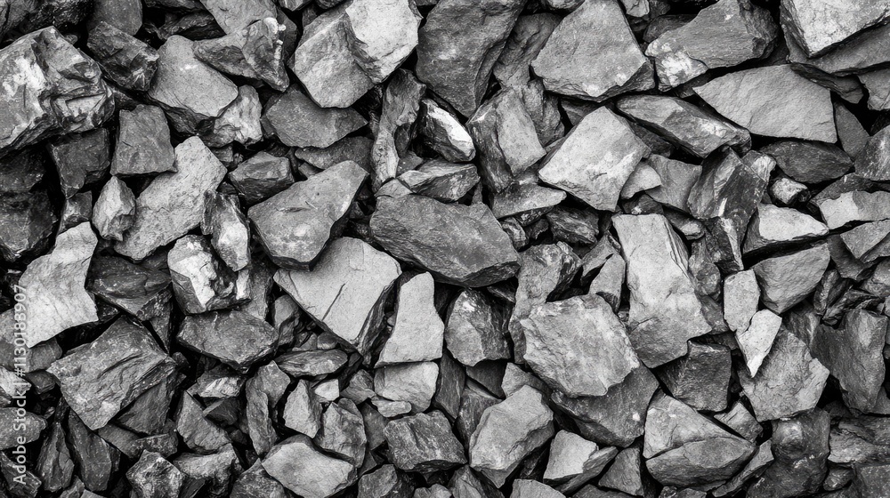 Textured background of scattered gray stone rubble in varied shapes and ...