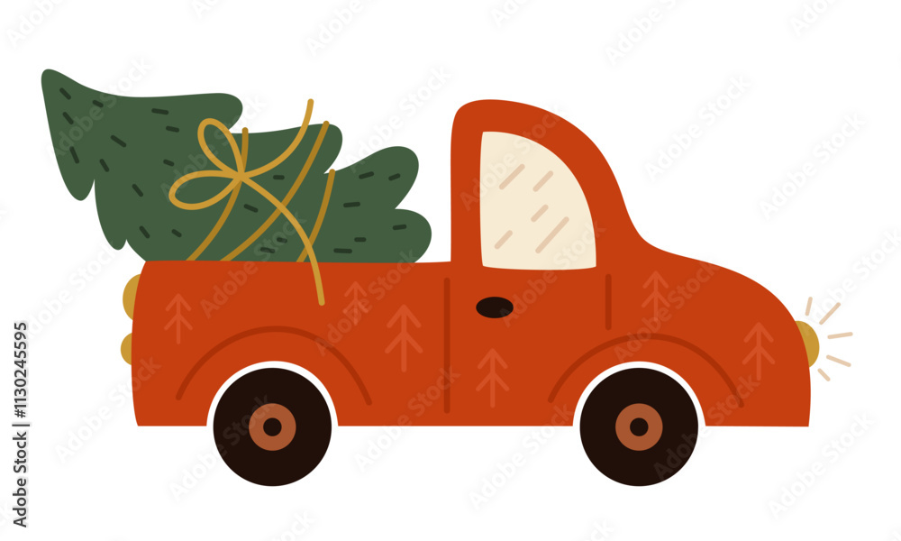 Retro Christmas car clipart. Merry Christmas clipart. Cute festive ...