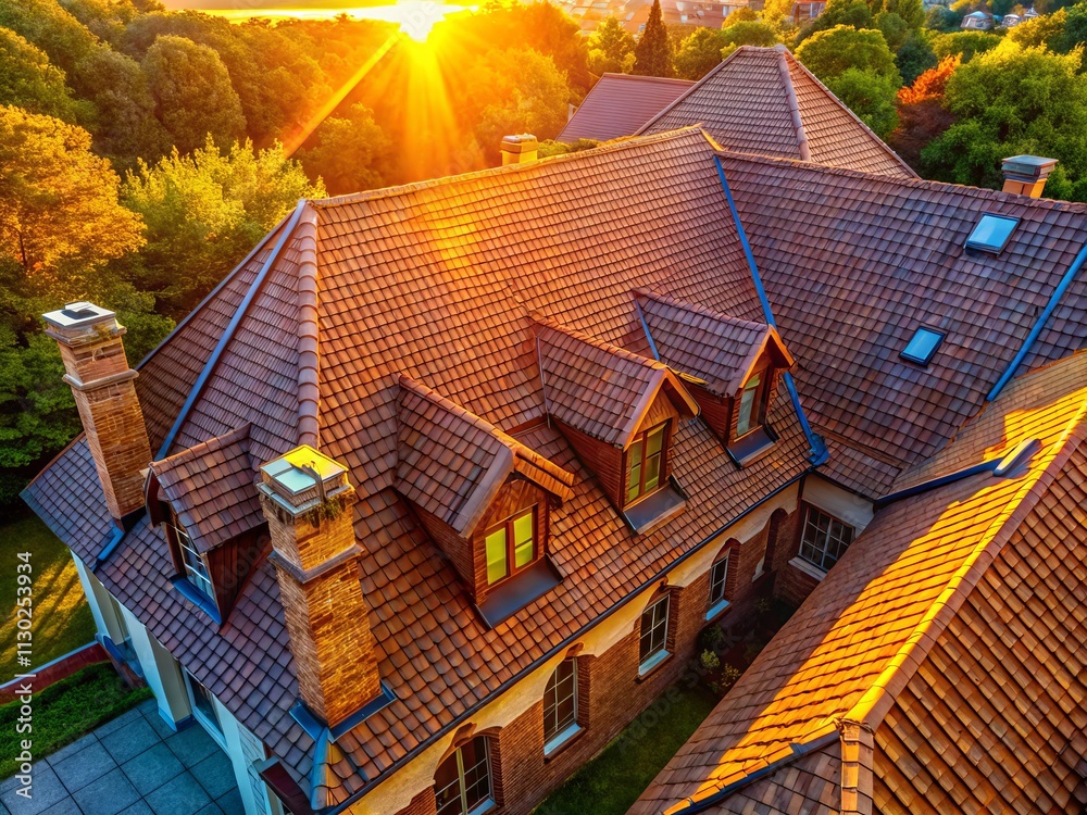 Aerial View of Interlocking Brick Roof Shingles, Architectural ...