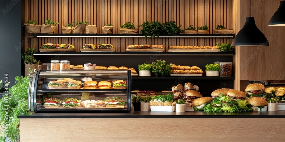 Minimalist deli counter showcasing freshly sliced meats and artisanal ...