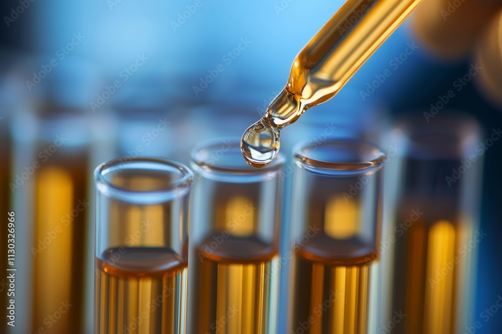 Laboratory setting with test tubes filled with liquid as a doctor's ...