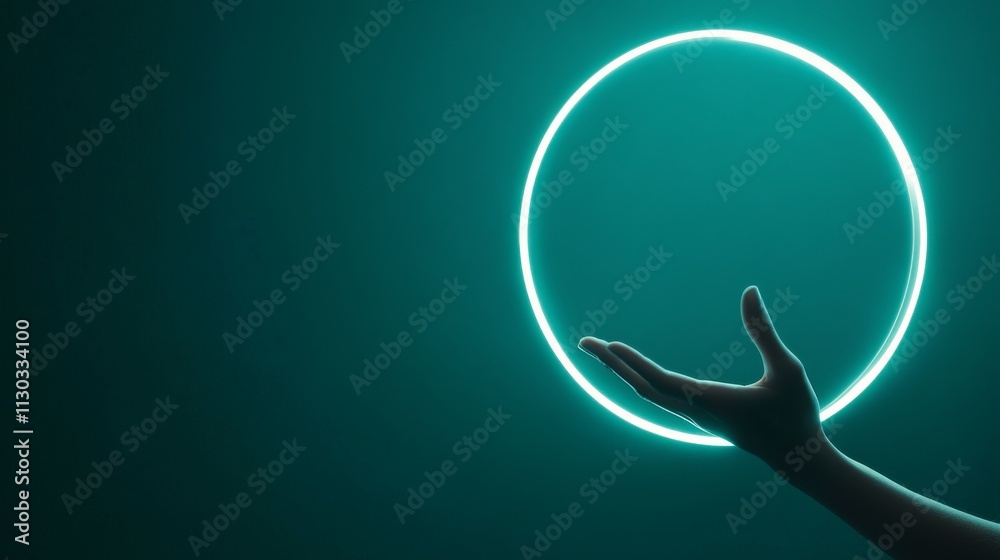 digital education concept, glowing circular menu, deep teal background ...
