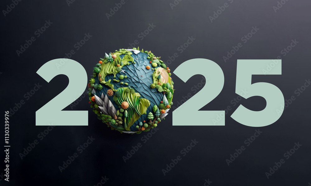 New Year 2025 green recycling and save our planet and earth environment ...