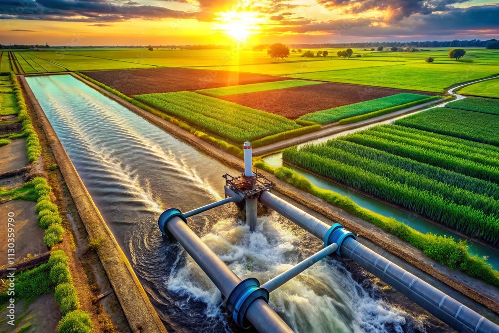 Drone View of Tubewell Water Flow Irrigation System, Aerial Photography ...