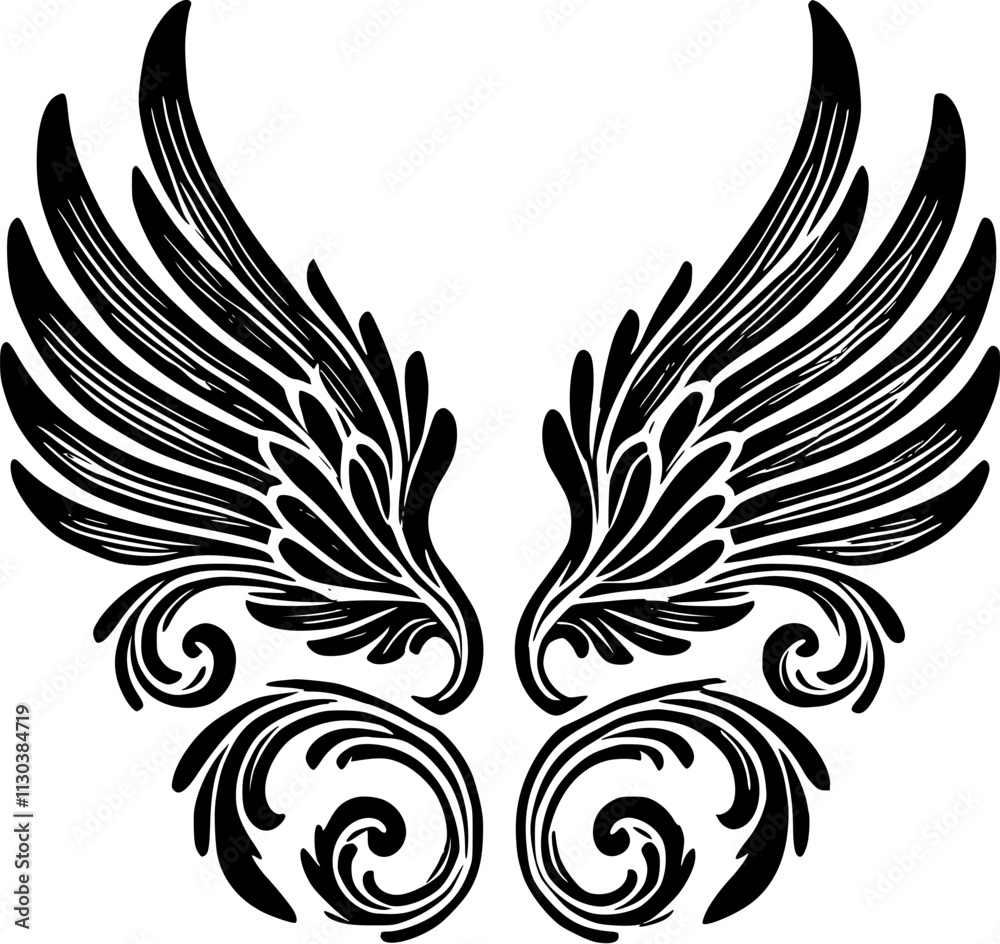 wings, angel, heaven, hell, dream, baroque, tattoo, ornament, floral ...