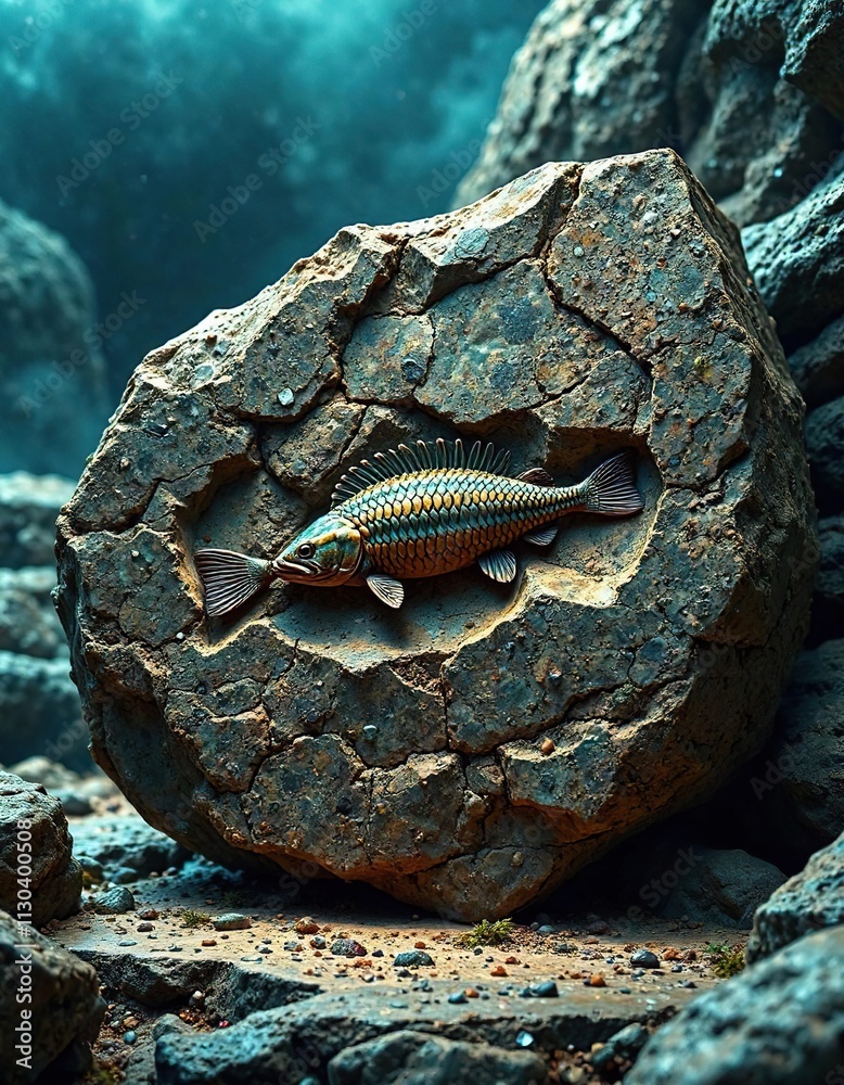 Sandstone slab with coelacanth fossil embedded, fossil discovery ...