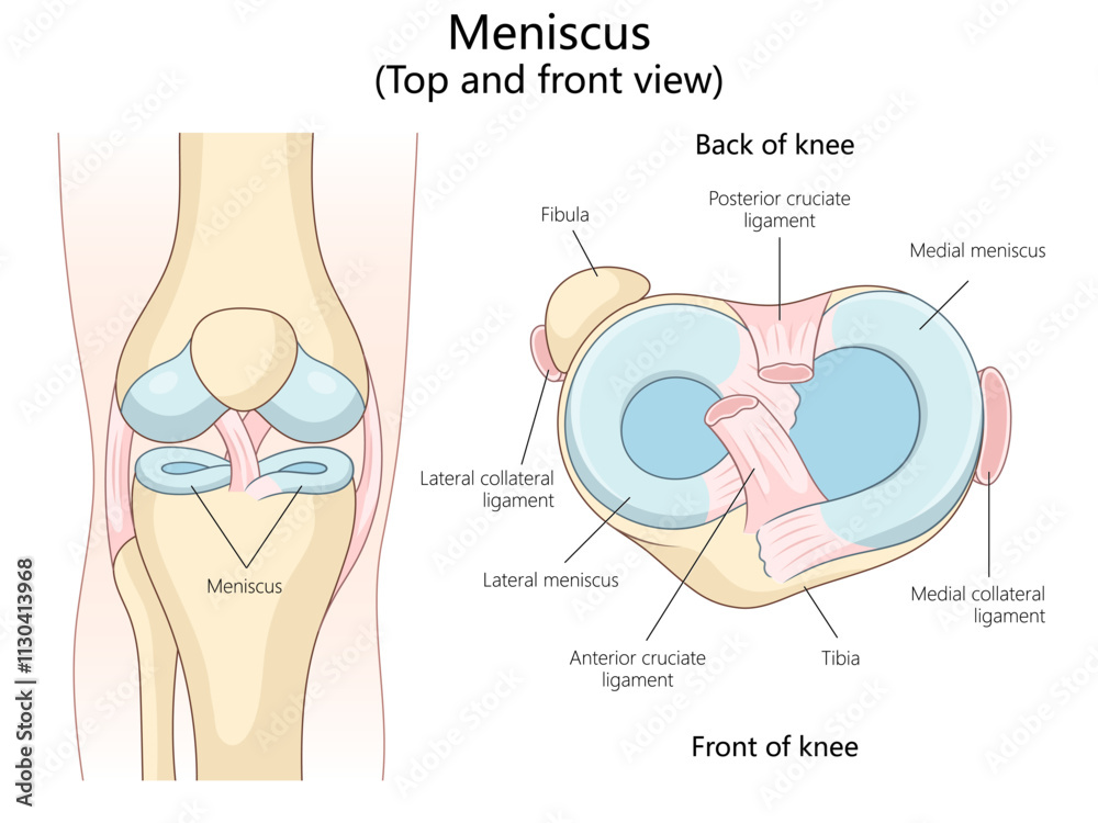 meniscus in top and front views, including ligaments and surrounding ...
