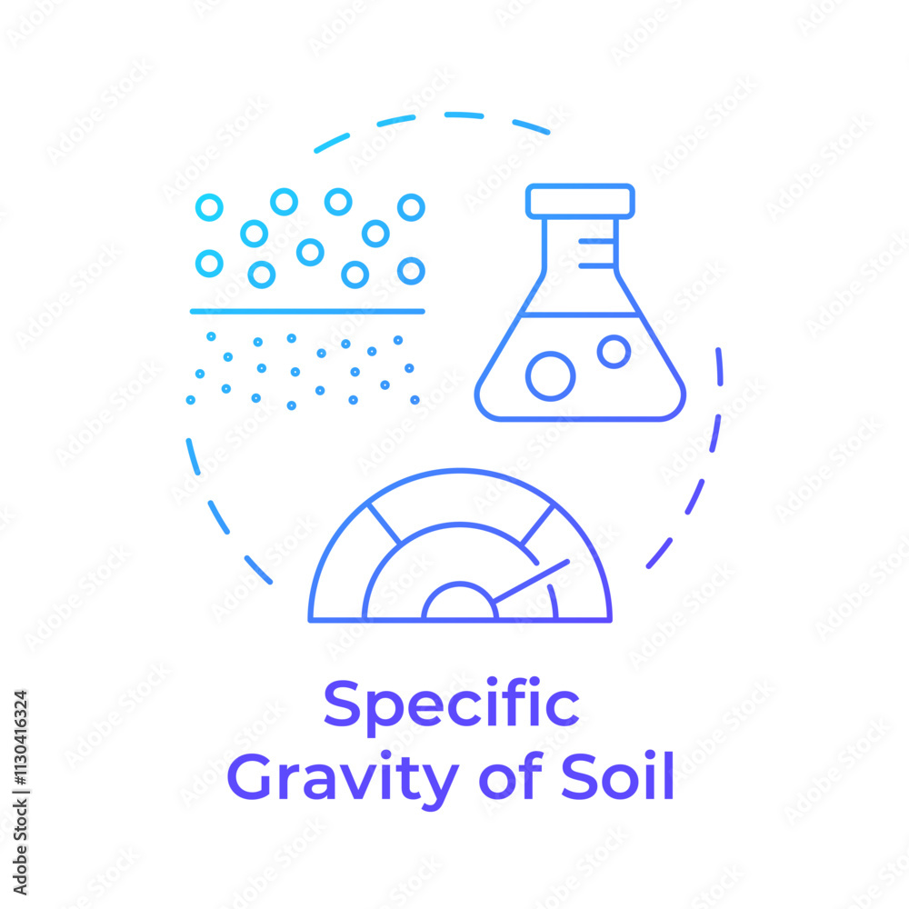 Specific gravity test blue gradient concept icon. Measurement of soil ...