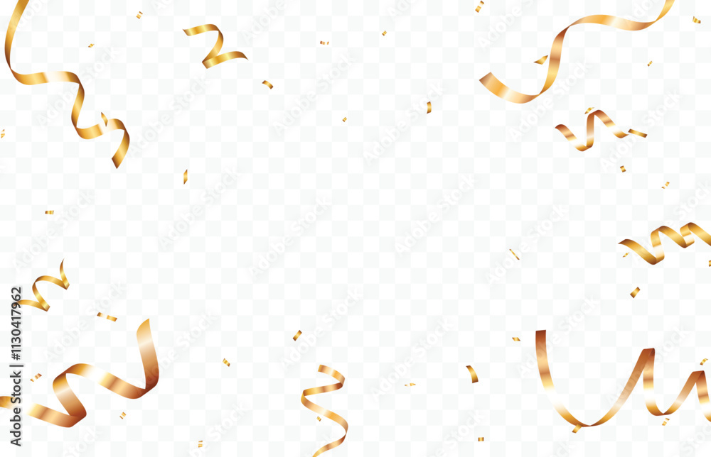 Gold Confetti and ribbons celebration party design element, Falling ...