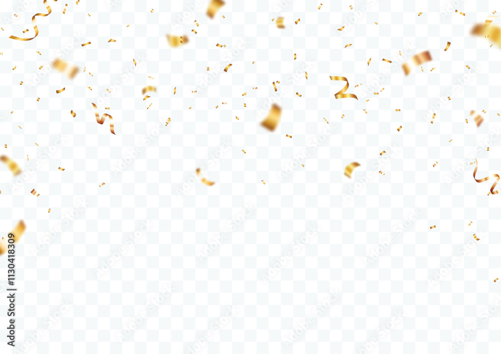 Gold Confetti and ribbons celebration party design element, Falling ...