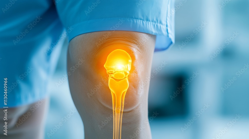 Knee arthroscopy close-up showing a camera and surgical instruments ...