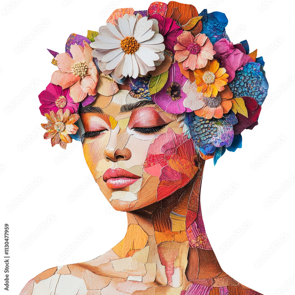 Girl Floristry Collage, Flower collage of young woman on transparent ...