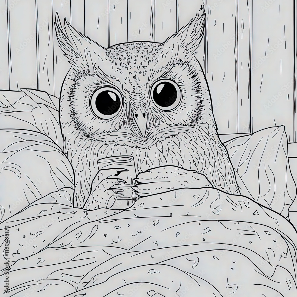 Stock-Illustration „Bold and easy line drawing scene of an cute owl ...