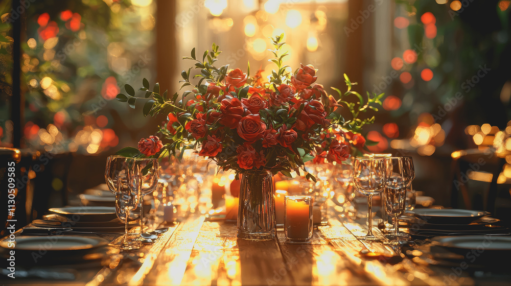 Elegant Party Table Setups With Vase Of Flowers And Candles For Social ...