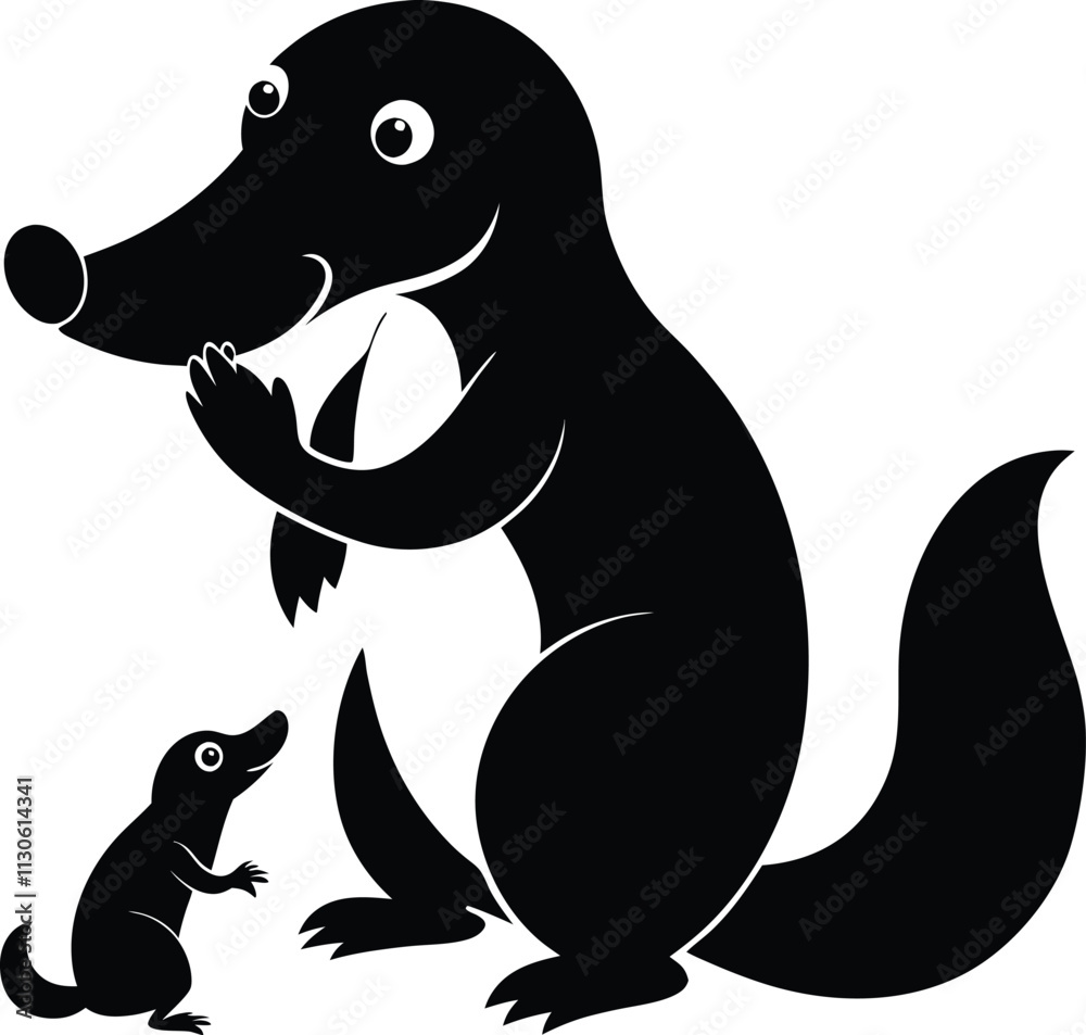 Cartoon Mole Family Illustration: Cute Black & White Drawing of Adult ...