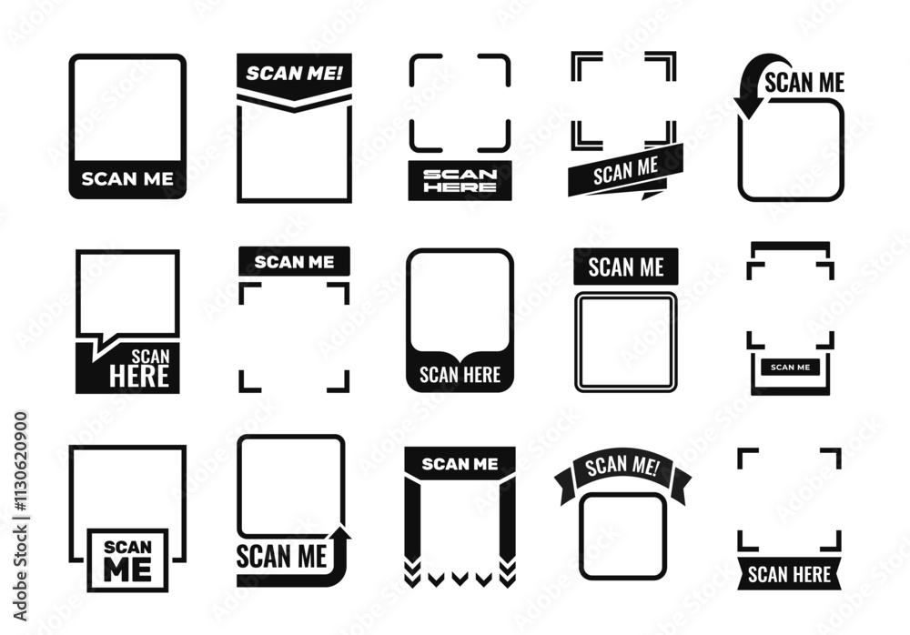 Scan me icon set. Empty frames for scanning QR code on smartphone ...