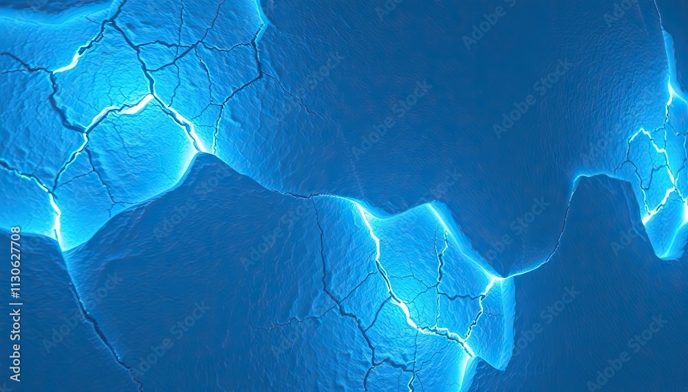 3D textured wall with glowing cracks emitting faint blue light. Black ...