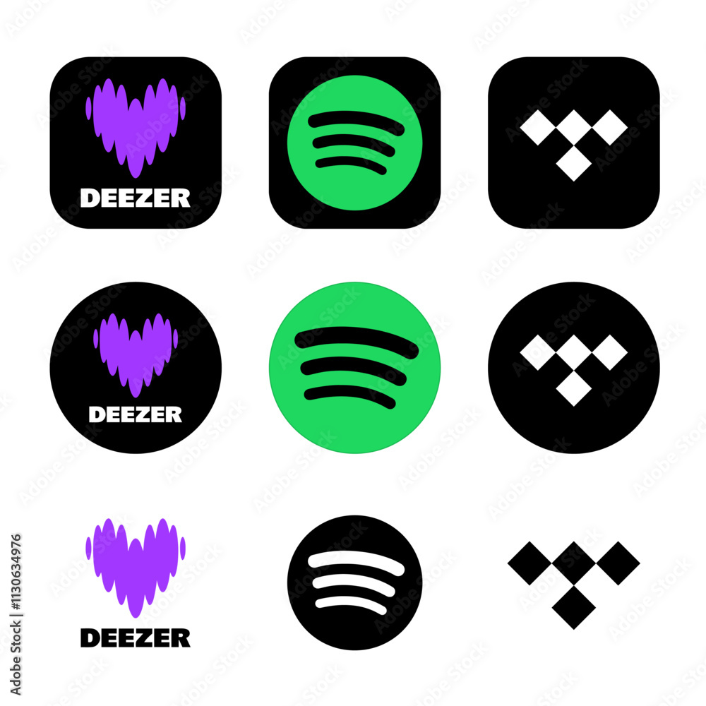 Deezer, Spotify and Tidal music app icons. Music streaming service ...