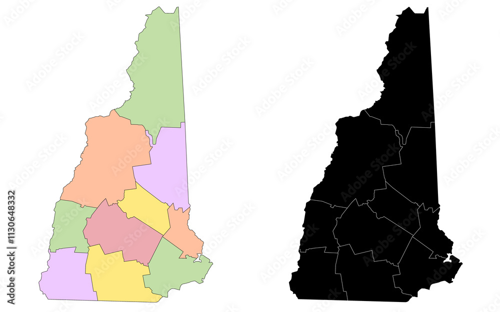 New Hampshire administrative map, New Hampshire outline and counties ...