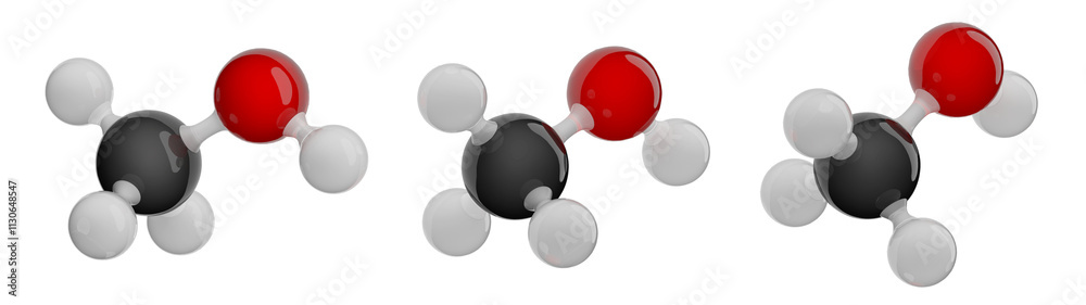 Molecule of Methanol. Set of views. Molecular formula: CH4O. Chemical ...
