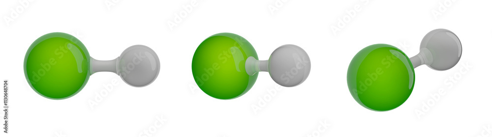 Molecule of Hydrochloric Acid. Set of views. Molecular formula: HCl ...