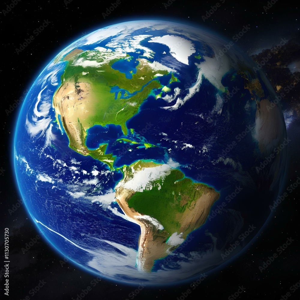 Round Earth in space on the background of the universe. Blue Planet ...