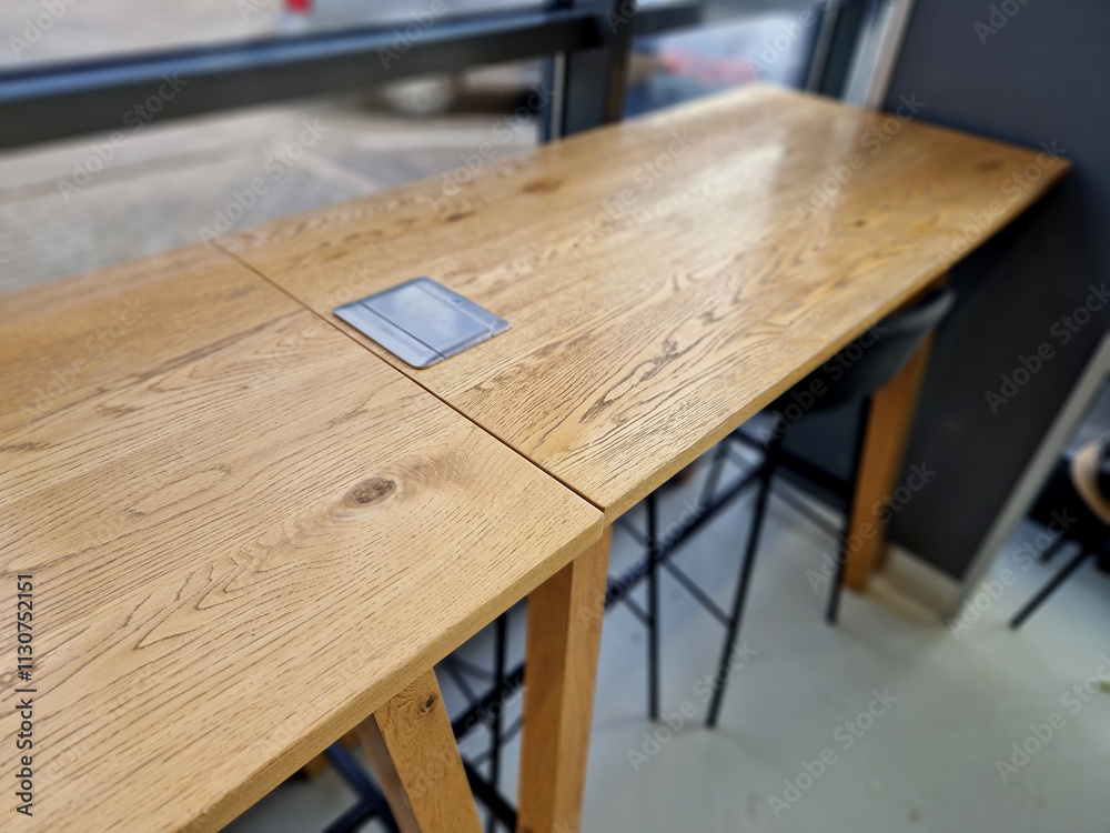 Foto de Stock a work table with a network connection and an electrical ...