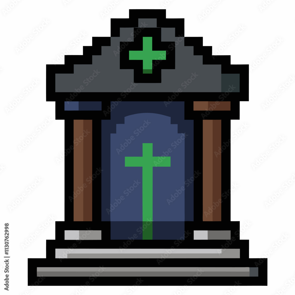 Pixel Art Tombstone with Cross Retro Digital Grave Marker in 8 bit ...