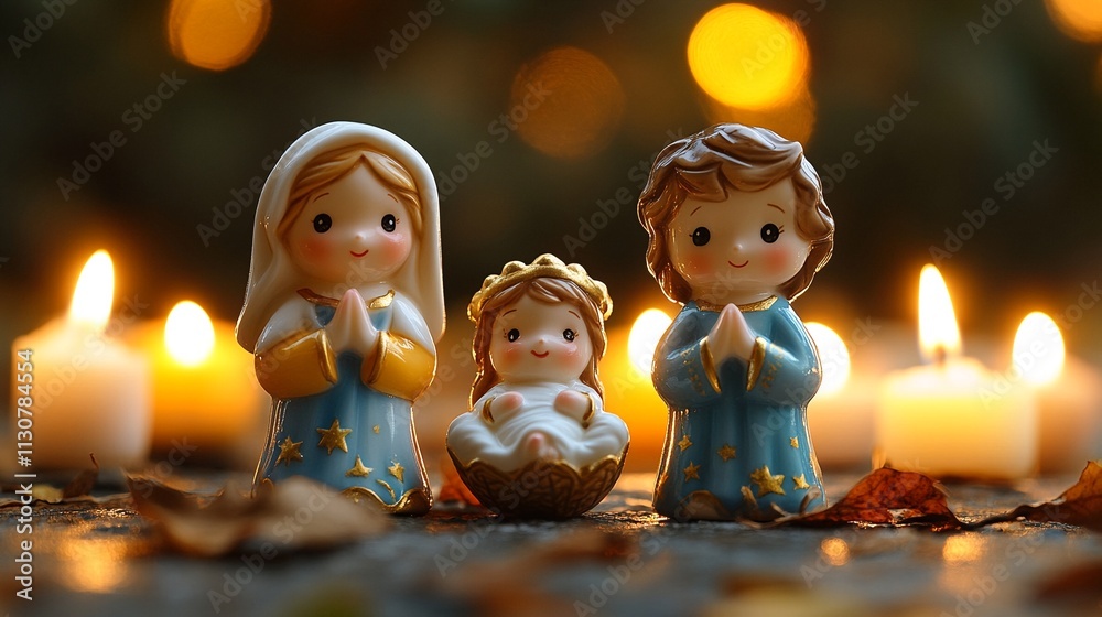 Reflective Nativity Scene: A Serene Gathering of Religious Figurines ...